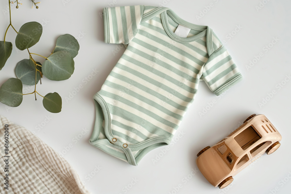 Baby boy onesie on a light background. Fashion newborn clothes. Flat ...