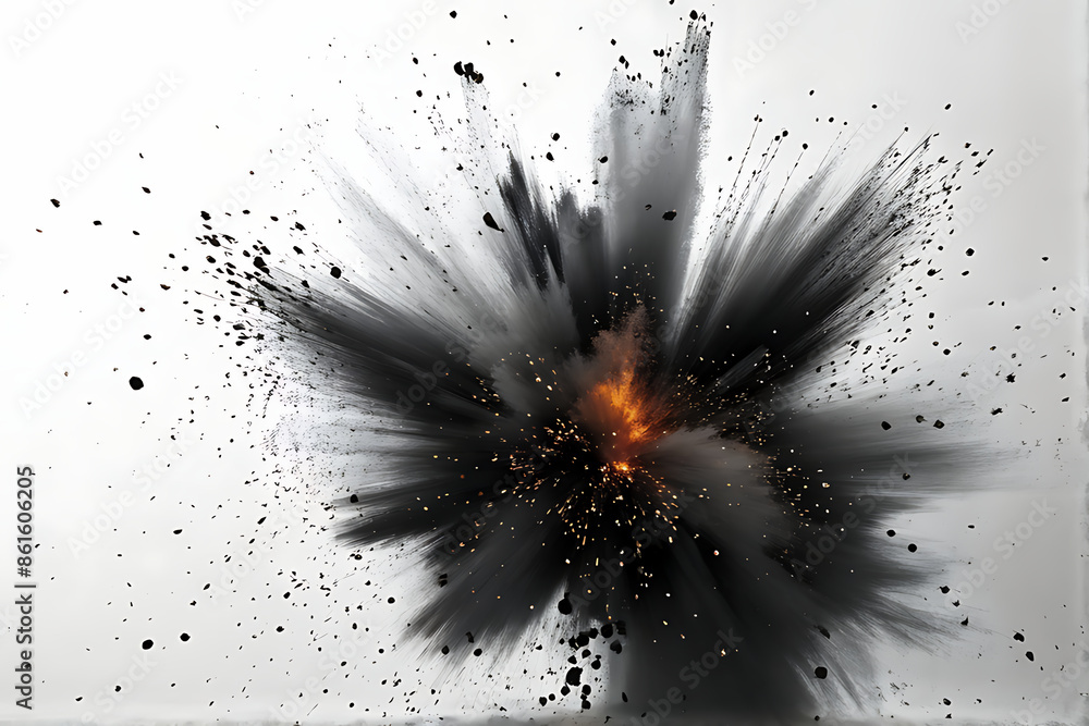 Black charcoal powder dust paint white explosion explode burst isolated ...