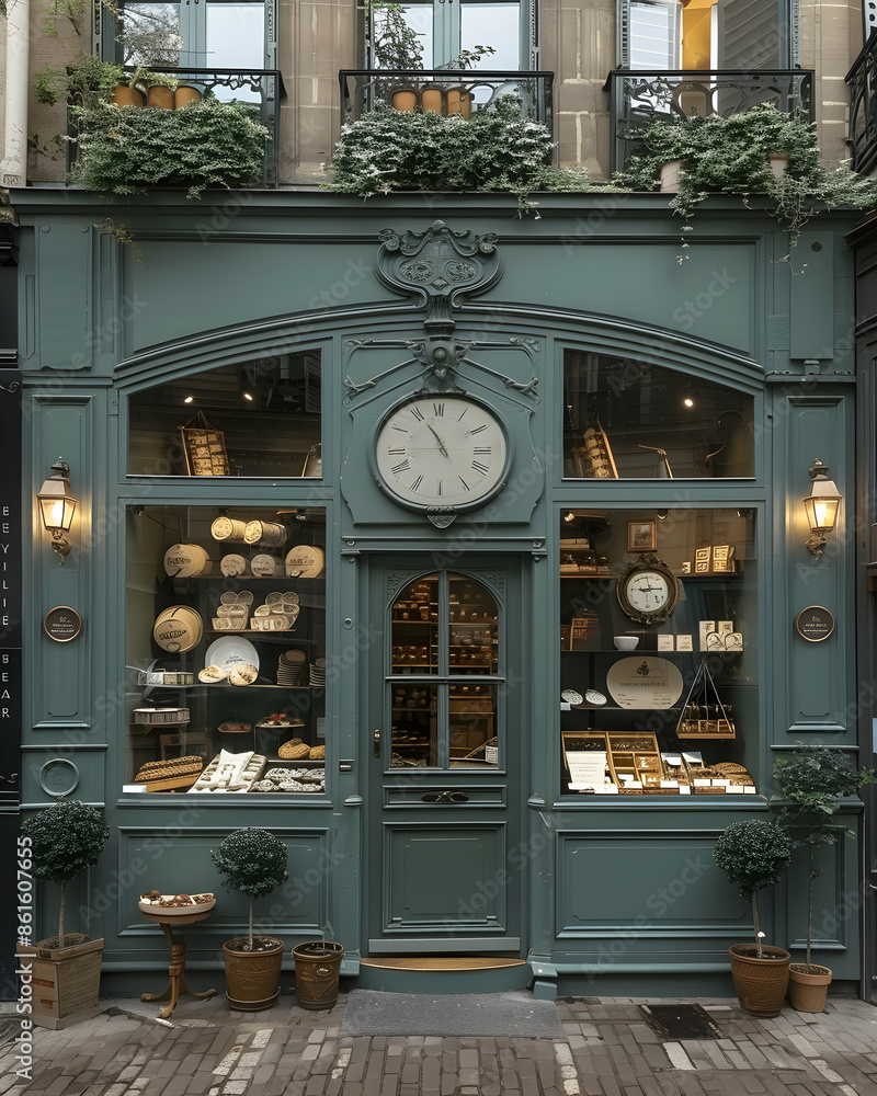 Retro traditional and typical french boutique storefront painted in ...