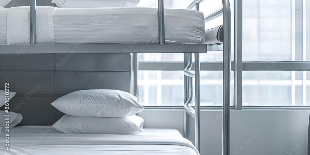 Metal ladder leading to upper bunk in contemporary bunk bed design ...