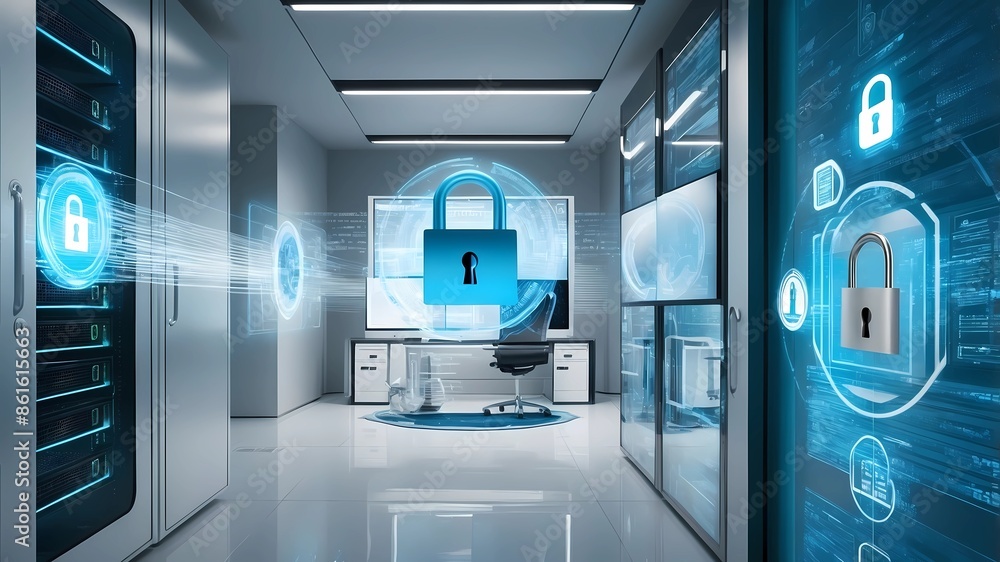 High-Tech Server Room with Digital Locks and Advanced Cybersecurity ...