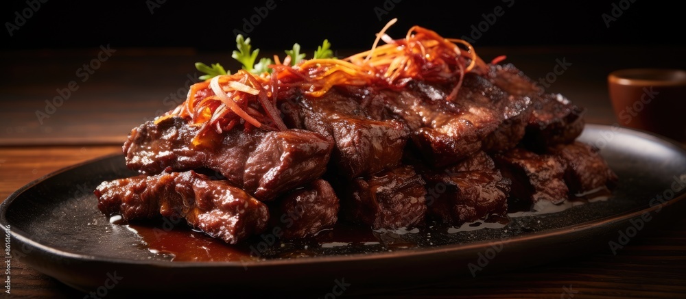 Japanese black beef (Sendai beef) with beef tendon, showcasing in an ...