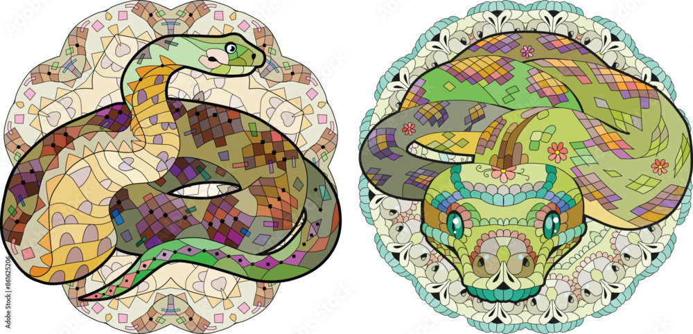 Zentangle snakes. Hand drawn decorative vector illustration. Stock ...