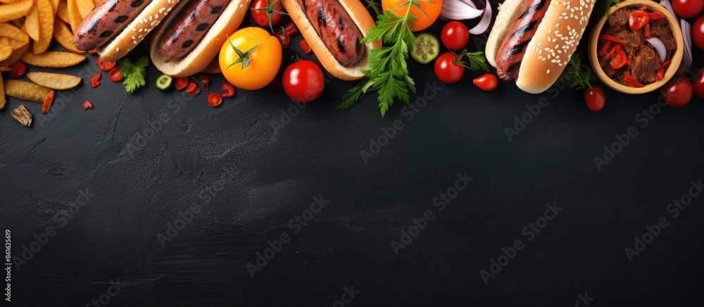Top view of a summer BBQ-themed corner border featuring hot dogs and ...