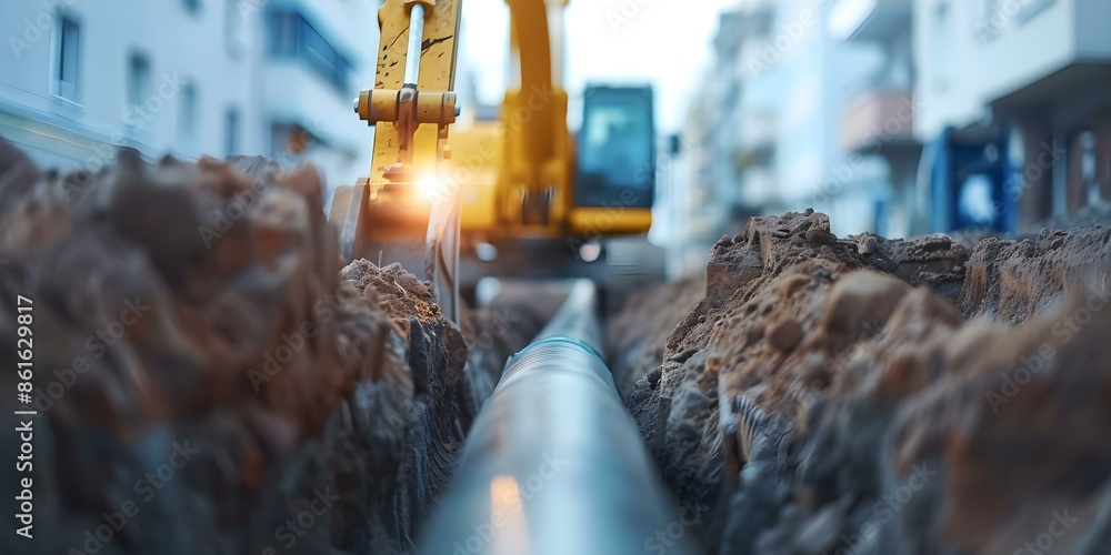 Engineers installing fiber optic cables underground for faster internet ...