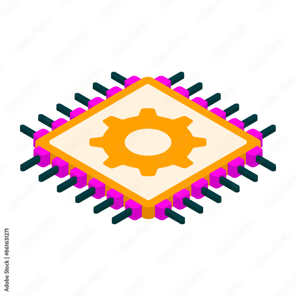 neural processing unit ai chip isometric concept, field-programmable ...