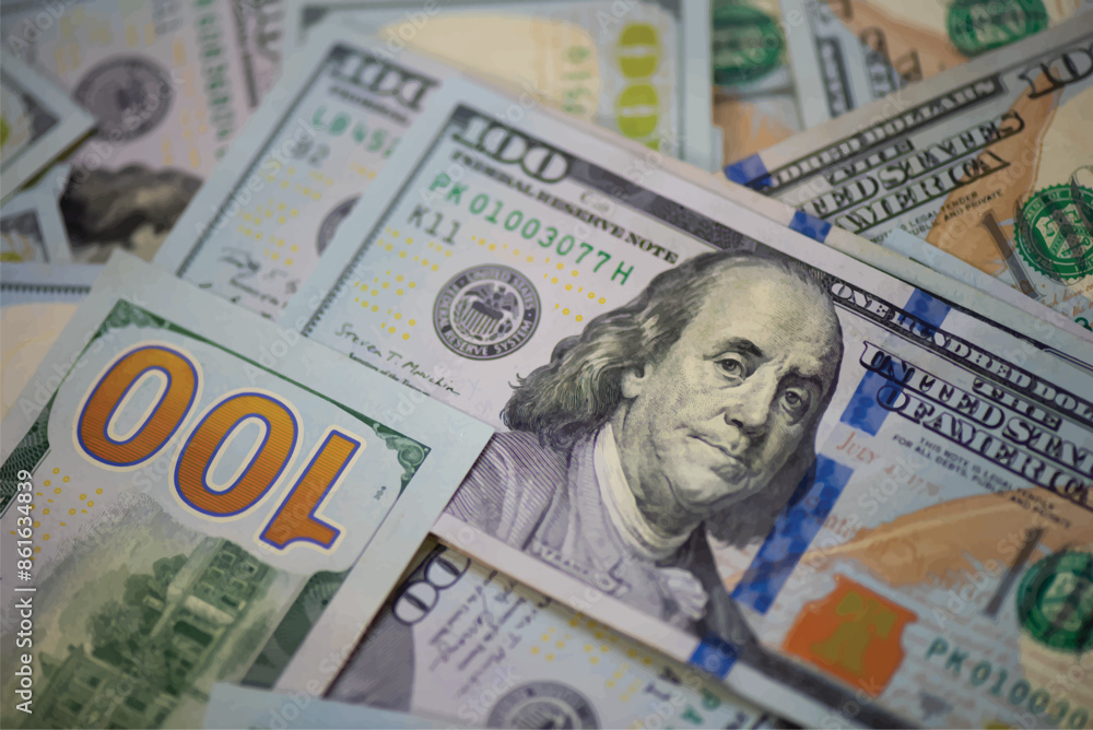 one hundred dollar bills. One hundred dollar bills. pile of one hundred ...