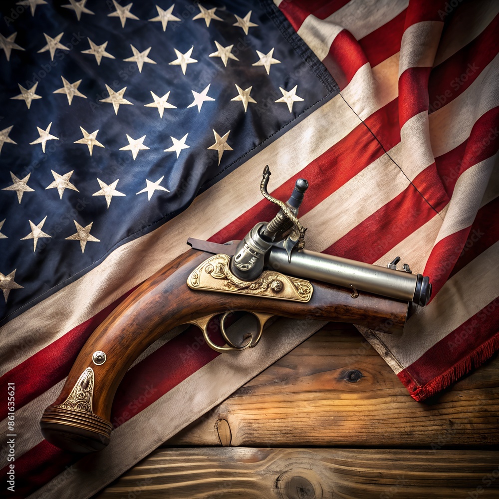 Foto de Declaration of Independence with a period flintlock pistol and ...
