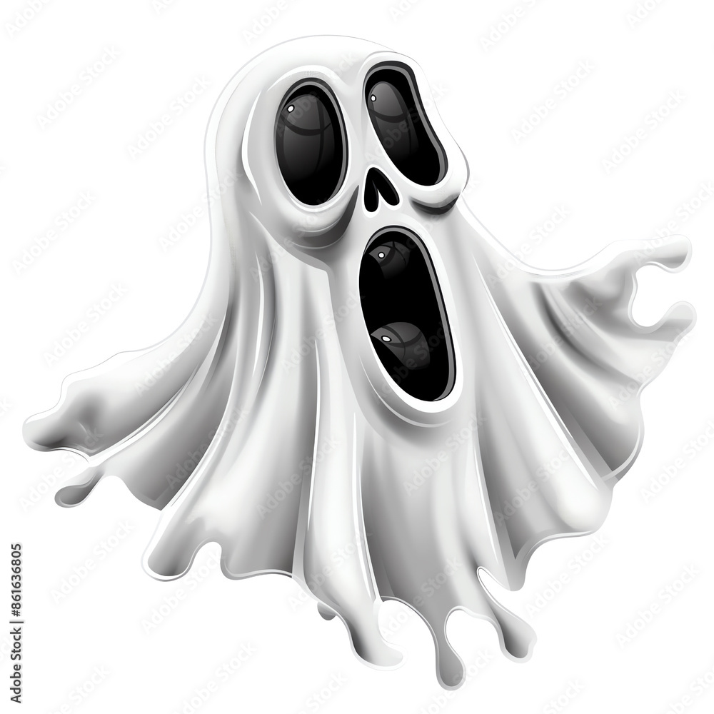 Cartoon scared ghost with open mouth in white sheet floating, spooky ...