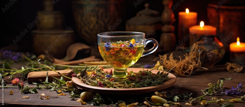 Herbal tea made from medicinal herbs offers a soothing beverage with ...