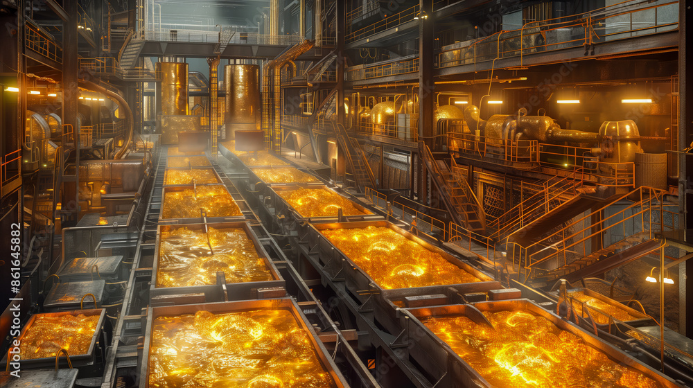 Photorealistic image of the interior of a gold processing plant ...