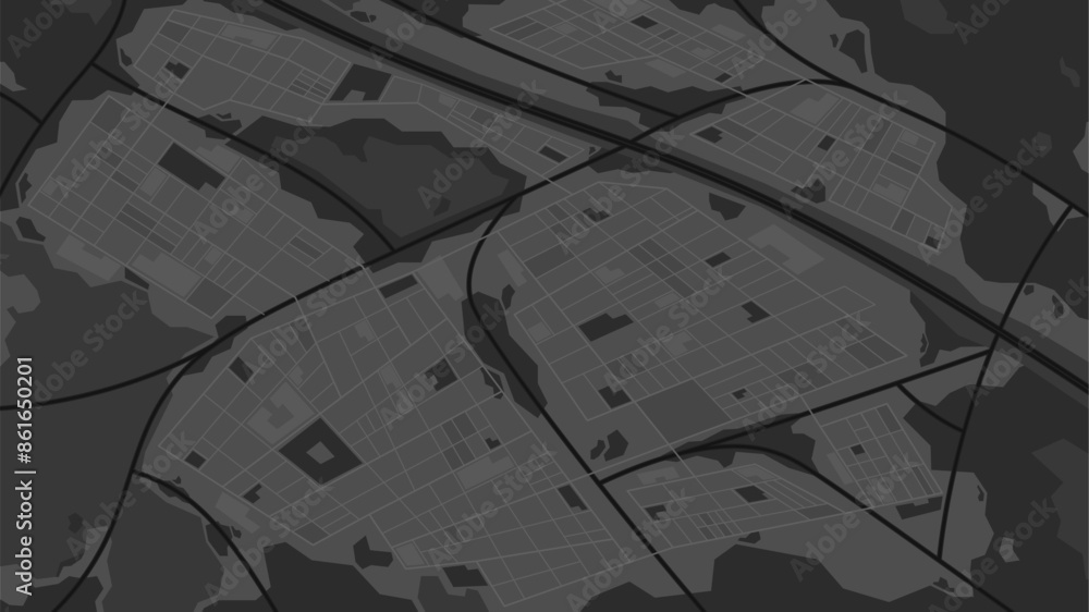 Abstract Dark-themed City Map With A Grid Layout Of Streets And Roads. Perfect For Urban Design ...