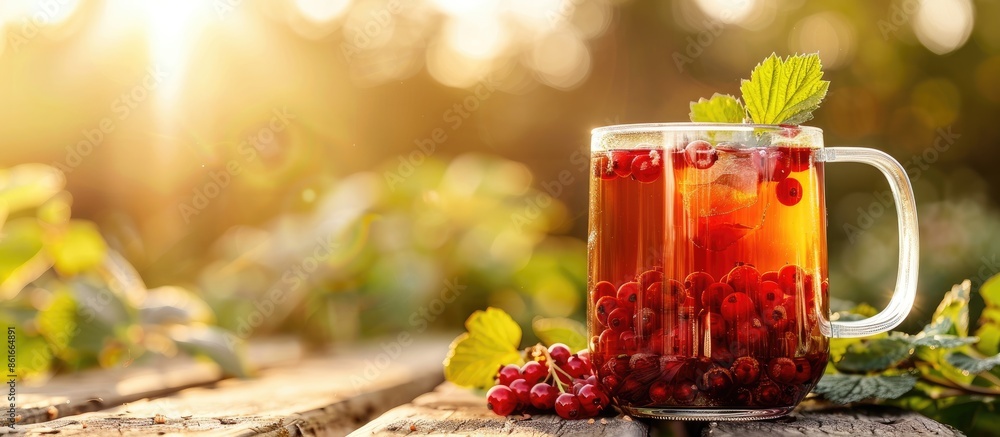 Fresh hot berry black tea and currant in a transparent mug, perfect for ...