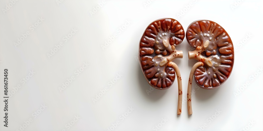 Anatomy of human kidney with polycystic disease cysts on white ...