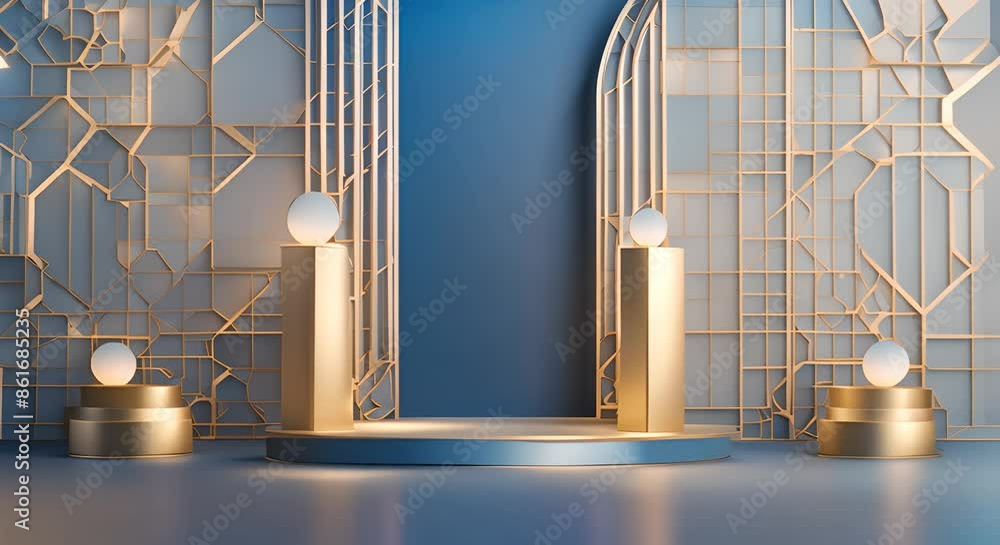 Luxury podium background with blue light and geometric shapes vector ...