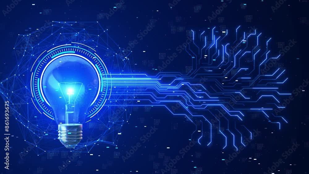Digital Brain circuit Light bulb digital computer AI microchip brain ...