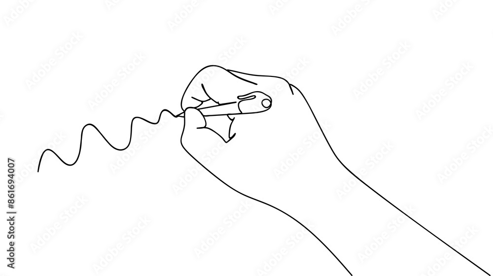 Hand holding pen and writing, continuous line drawing. One line hand ... Hand holding pen and writing, continuous line drawing. One line hand ...