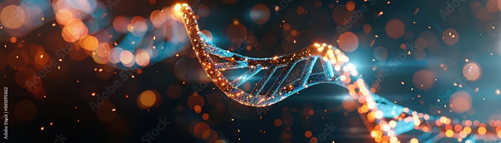 DNA double helix glowing in a dark laboratory setting, symbolizing ...