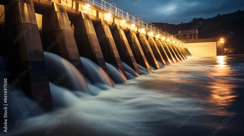 hydroelectric dam, water discharge through locks, river, power, energy ...