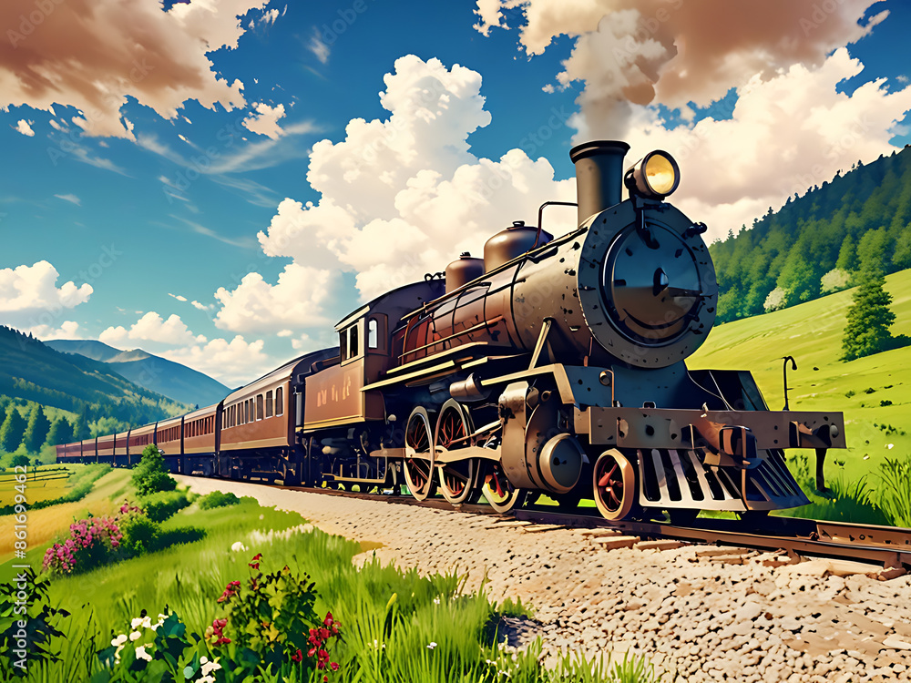 Vintage train Wild West steam locomotive Stock Illustration | Adobe Stock