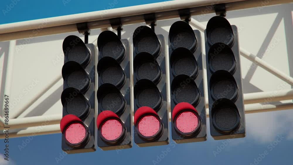 Close up of the formula one car racing starting lights sequence ...