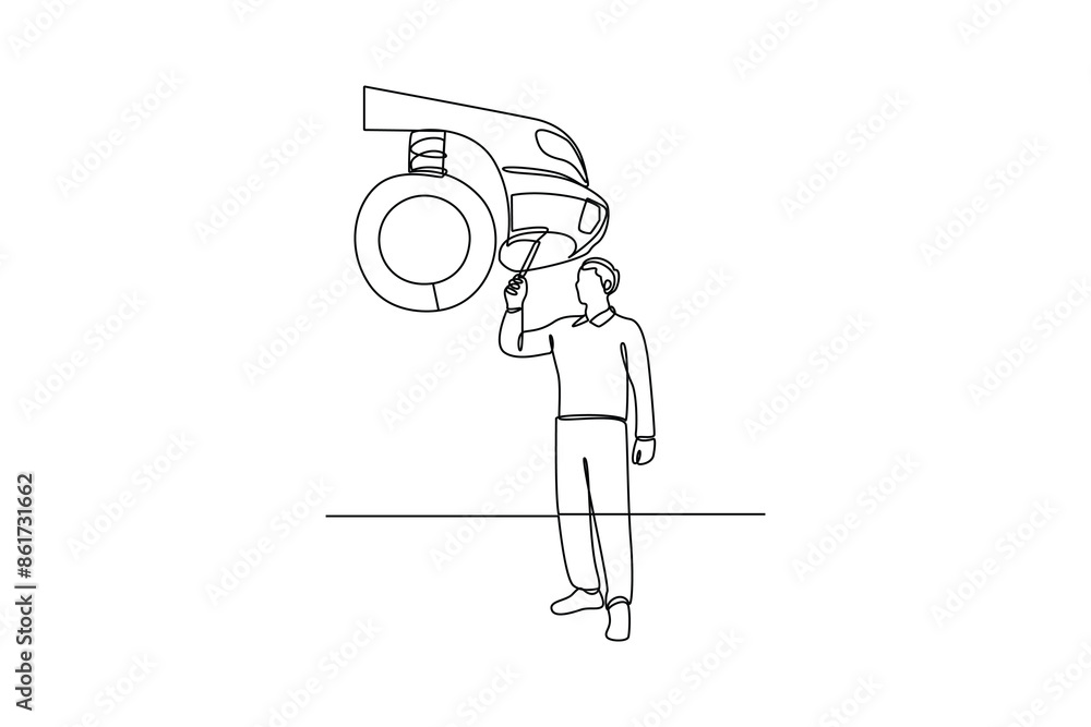Single continuous line drawing of young man mechanic was checking the ...