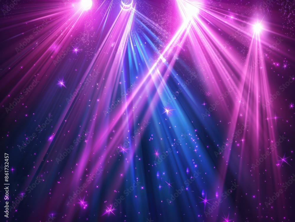 Neon Blue pink violet stage lighting illuminated, lens flare effect ...
