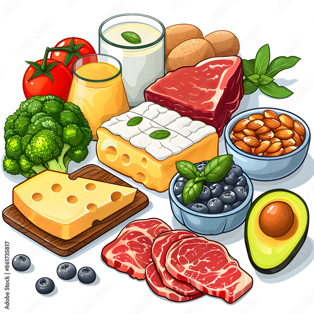 protein food. cartoon dairy and meat products, diet healthy meal ...