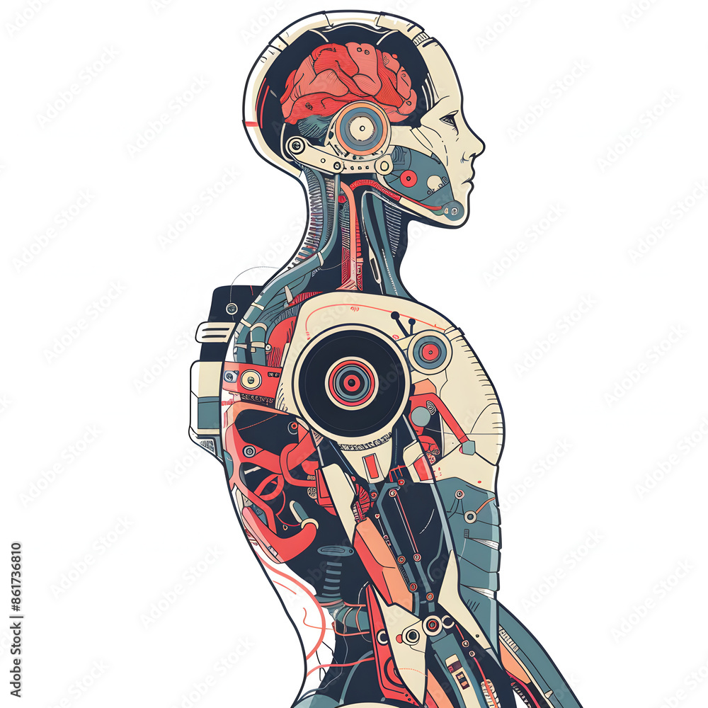 ภาพประกอบสต็อก image of the fusion between a human being and a machine ...