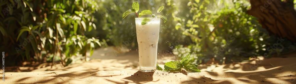 A refreshing glass of Bahraini laban with yogurt, mint, and a touch of ...