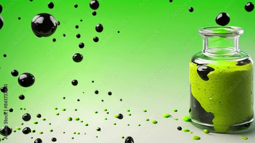Animation of joining ink blobs on a green screen. Cartoon viscous ...