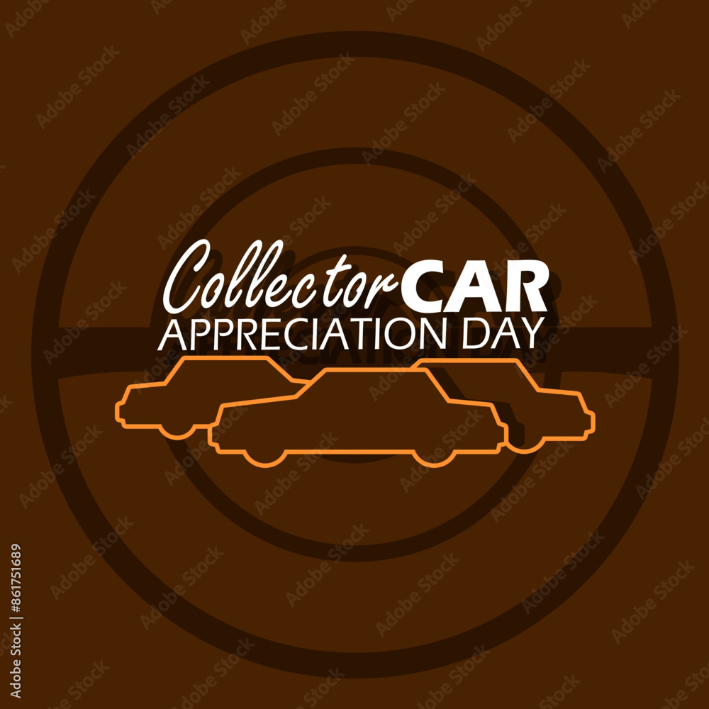 Collector Car Appreciation Day event banner. Bold text with car icons on dark brown background ...