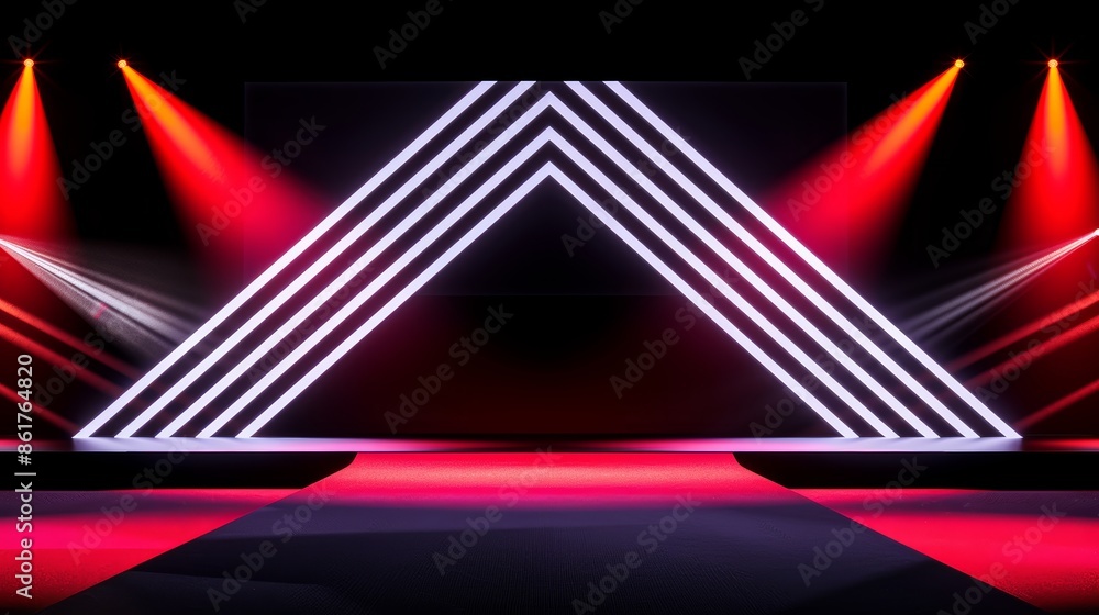 High-tech product launch event, sleek modern stage with vibrant LED ...