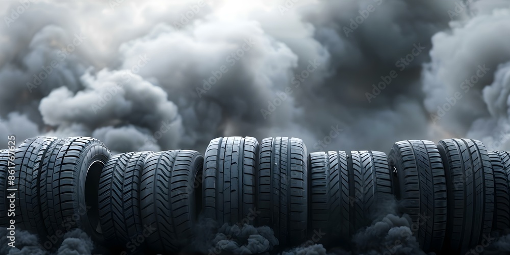 Burning tires emitting black smoke An illustration of air pollution ...