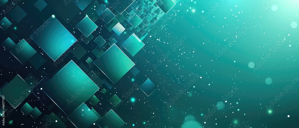 Abstract teal 3D geometric cubes with bokeh light effect, perfect for ...