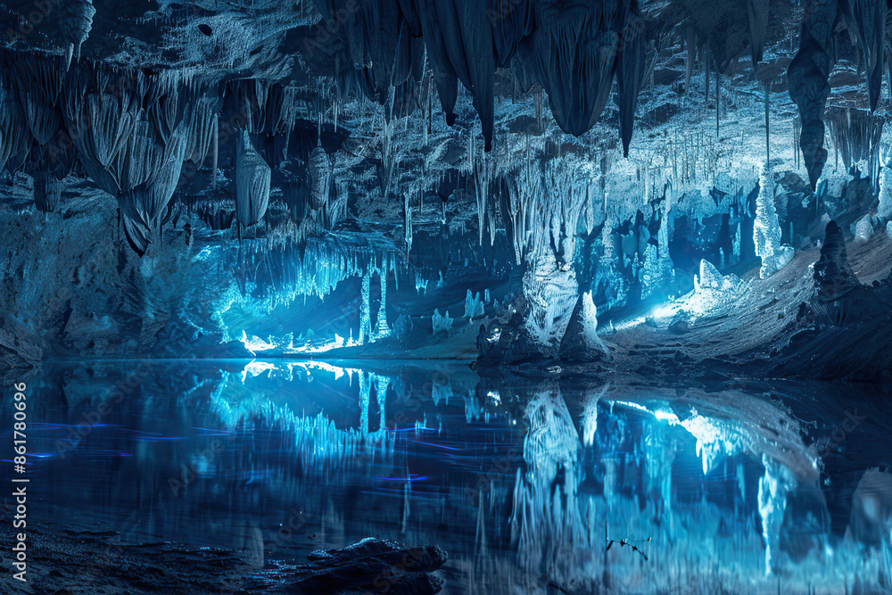 Generative ai on theme of a large beautiful sharp stalactites hanging ...