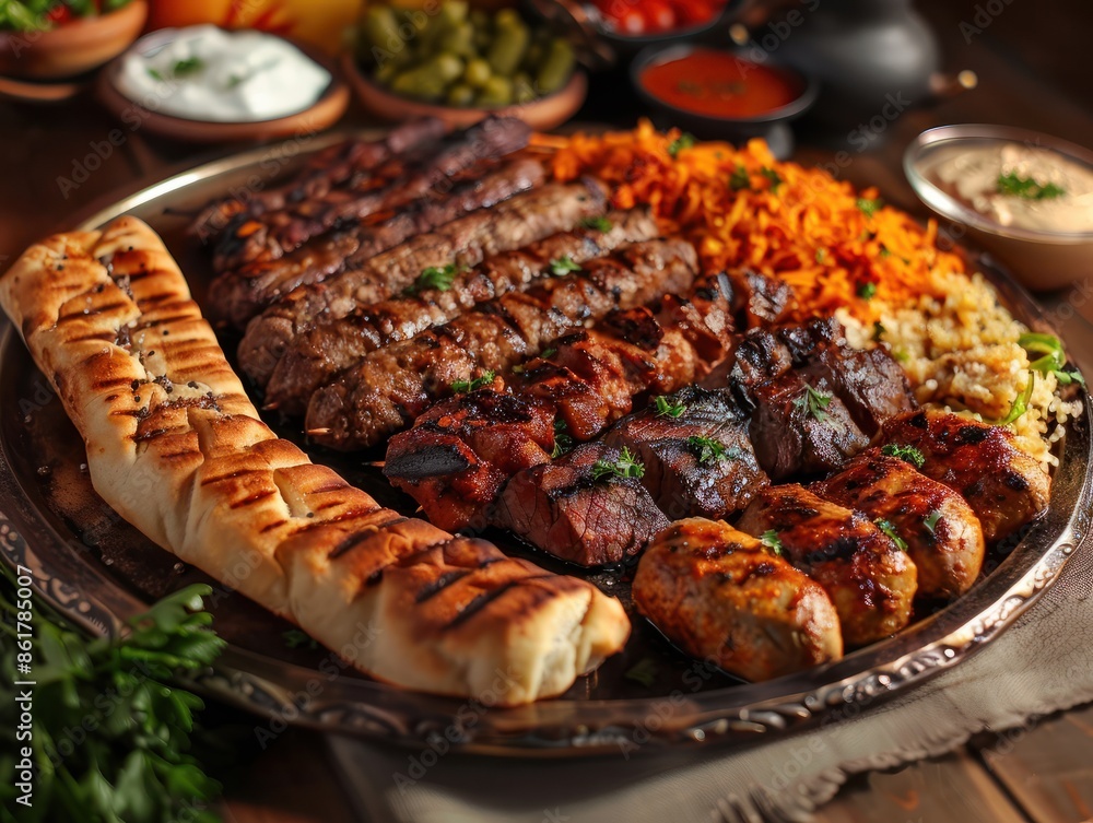 Arabic grilled arabic food dishes kebab, dolma, mansaf, shawarma ...