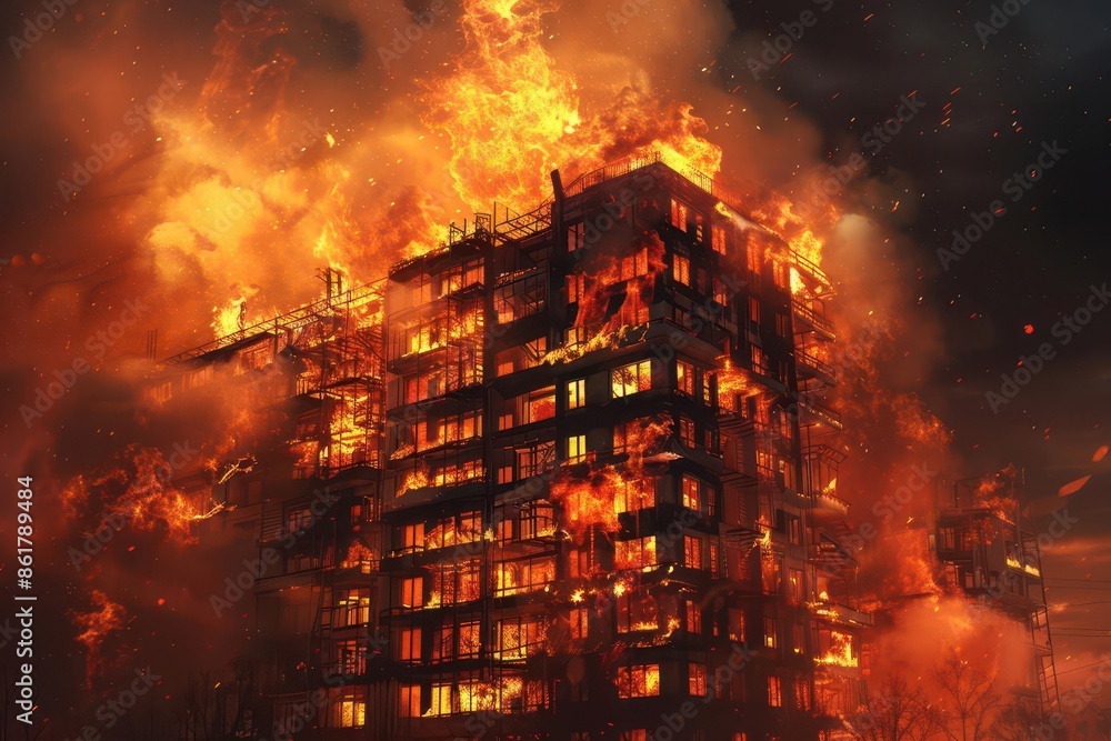 raging inferno engulfs multistory building intense orange flames ...