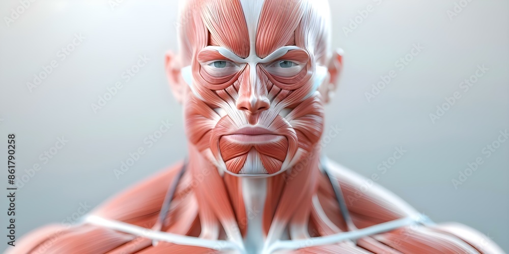 3D rendering of human body anatomy with muscular system sketch drawing ...