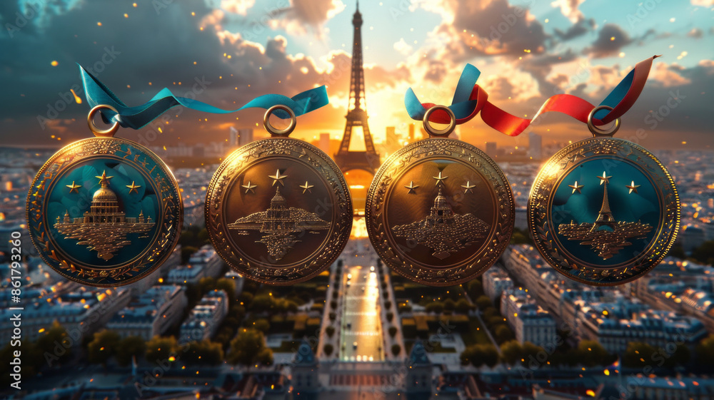 Artistic renderings of Olympic medals whose ribbons transform into ...