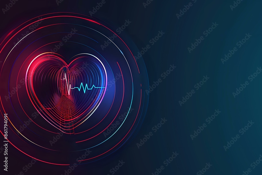 Abstract neon heart with ECG line, perfect for medical and health ...