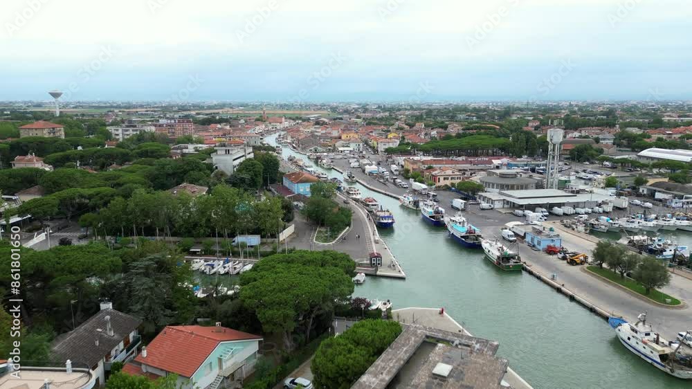 ITALY, 24 June 2024: aerial and panoramic view in 4k of Cesenatico with ...
