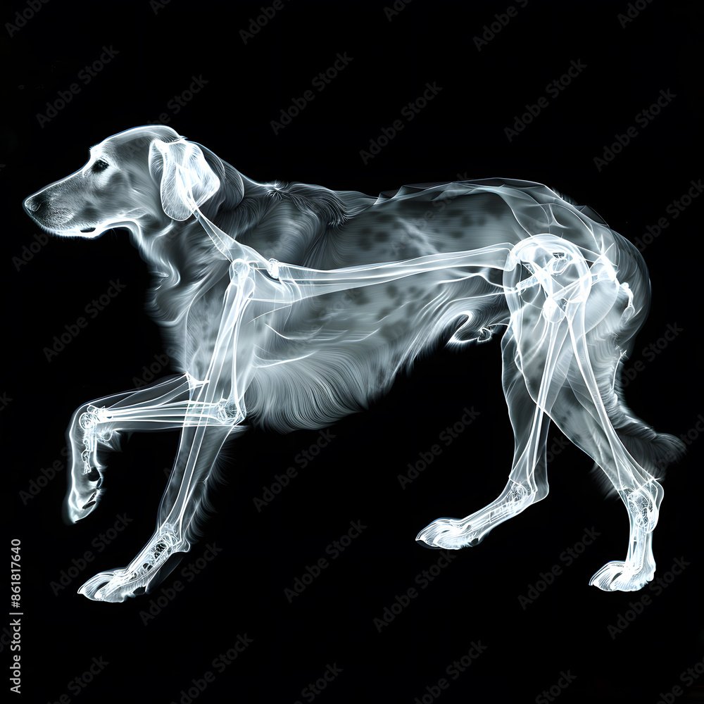 Dog in mid-stride, captured using x-ray technology. Image reveals ...