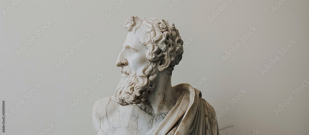 Museum exhibit featuring a headless antique marble sculpture of an ...