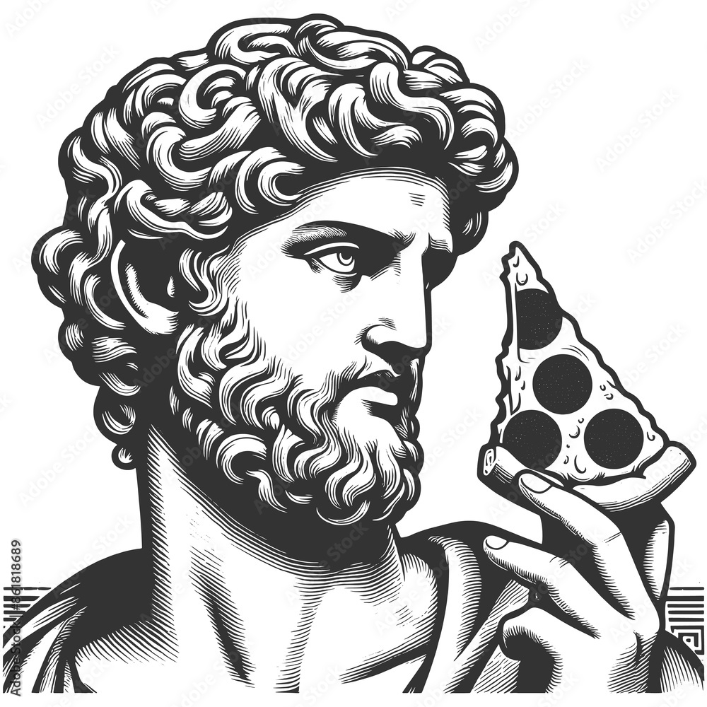 classical Roman Greek statue eating a slice of pizza, ancient art ... classical Roman Greek statue eating a slice of pizza, ancient art ...