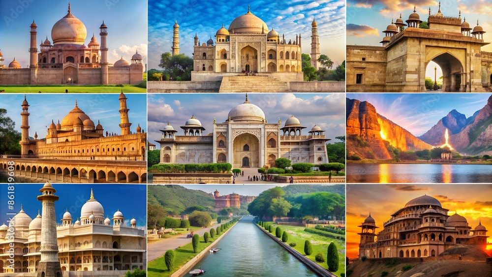 Collage of India monuments heritage sites landmarks and tours and ...