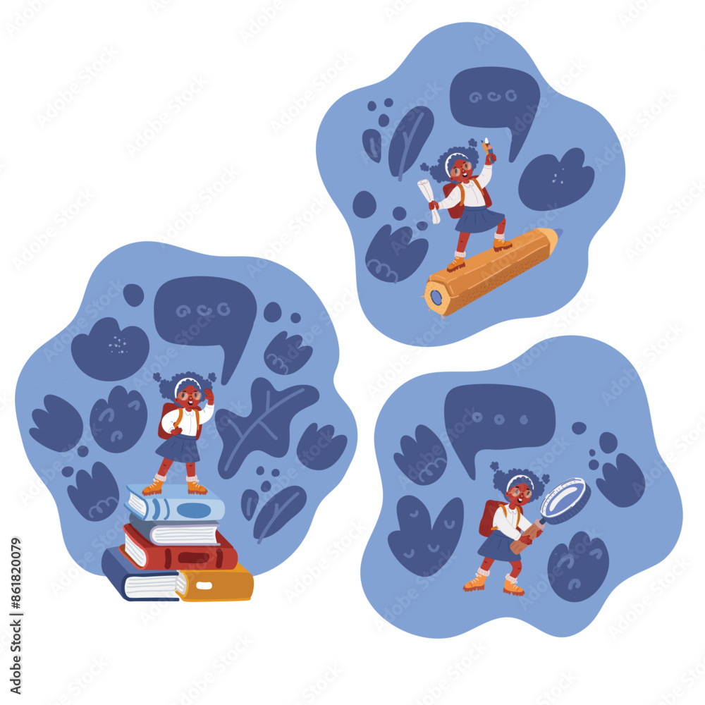 Vector illustration of Teacher helping girl in classroom for knowledge ...