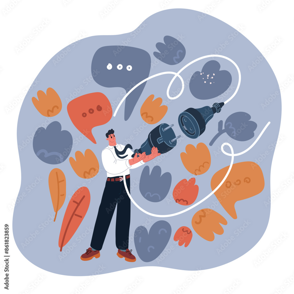 Vector illustration of Tiny Business Characters Connecting Huge Plug ...
