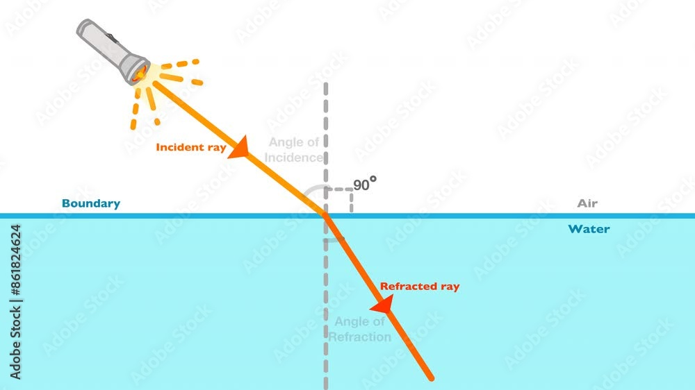 Refraction light animation, interface between two media of different ...