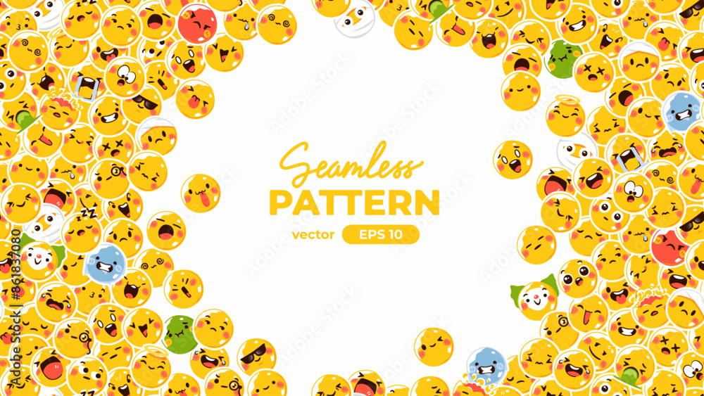 Seamless pattern with yellow emoticons. Emoji set. Vector illustration ...